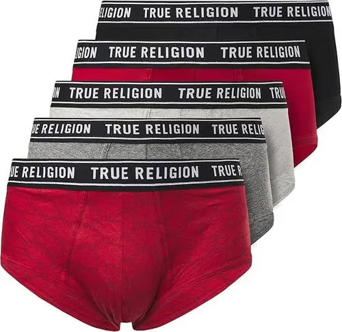 True Religion Briefs Soft Cotton Underwear Pack Of 5 - Red/black/grey/charcoal