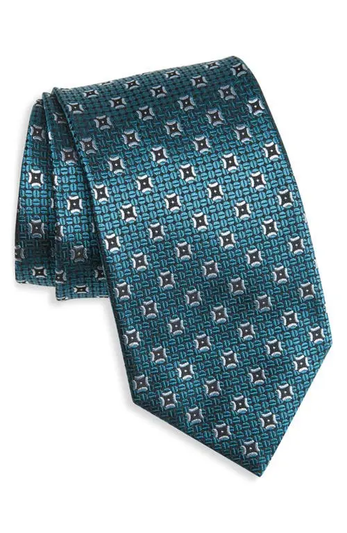Zegna Geometric Mulberry Silk Tie - Teal