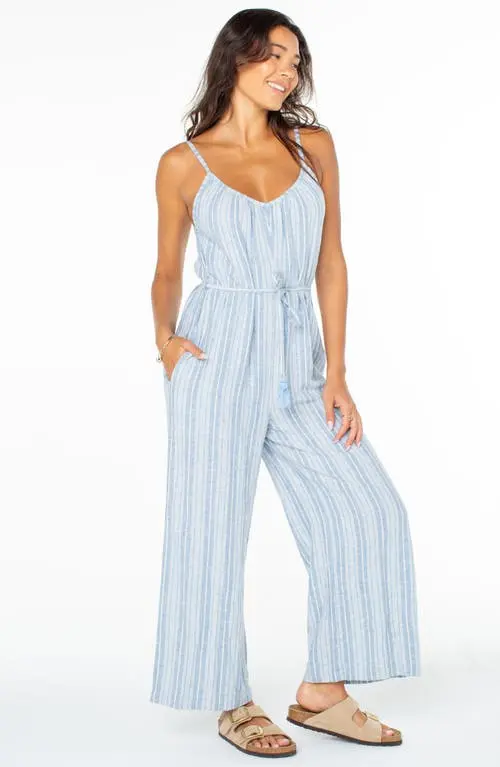 Roxy Gale Stripe Linen Blend Jumpsuit - Riviera
