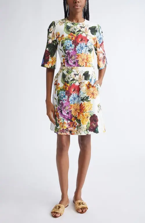 Dolce & Gabbana Floral Elbow Sleeve Sheath Dress - Ha5pc B.fiori Cret. F.bco