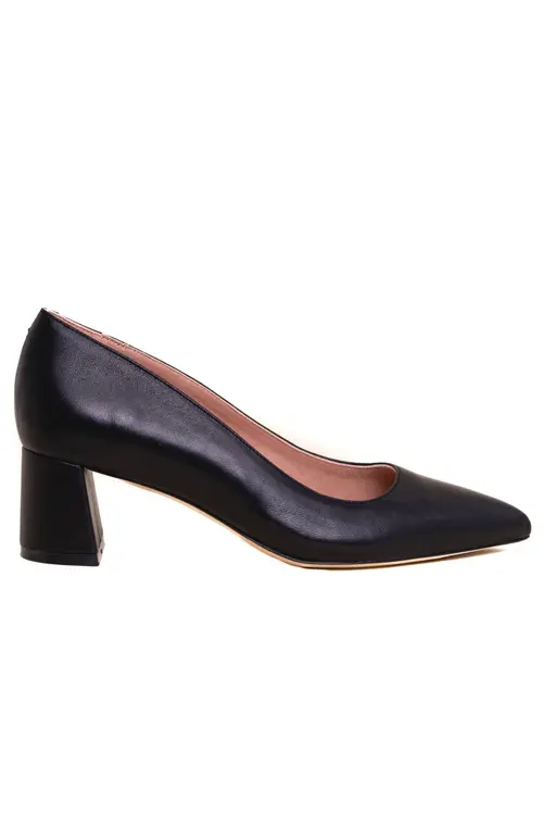 ALLY SHOES Pointed-toe Block Heel Pumps - Black Leather