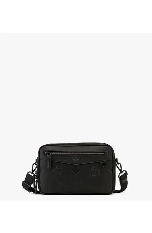 Mcm Diamond Camera Bag In Maxi Monogram Leather - Black