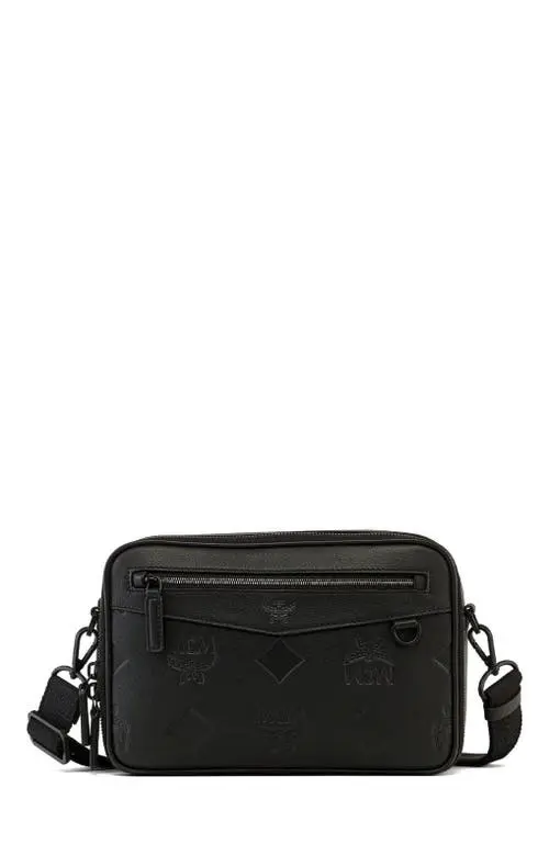 Mcm Diamond Camera Bag In Maxi Monogram Leather - Black