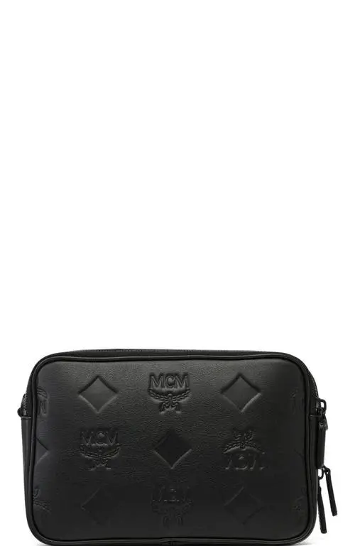 Mcm Diamond Camera Bag In Maxi Monogram Leather - Black