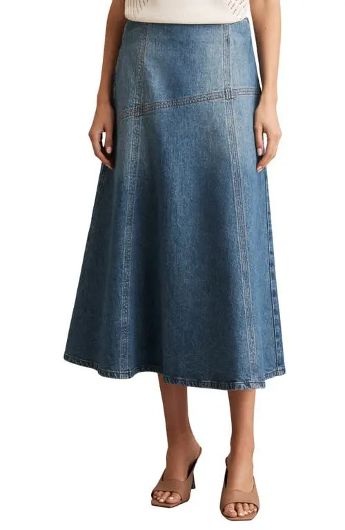 REISS Fee Flare Midi Denim Skirt
