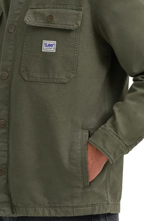 LEEM Cotton Canvas Snap-up Shirt Jacket - Oak Moss