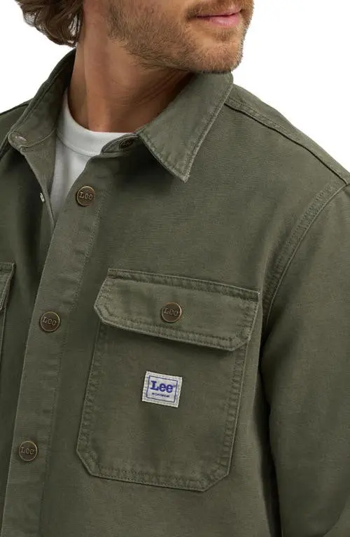 LEEM Cotton Canvas Snap-up Shirt Jacket - Oak Moss