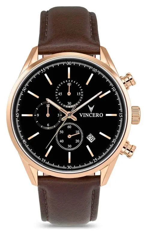 VINCERO The Chrono S2 Chronograph Leather Strap Watch - Black/rose Gold