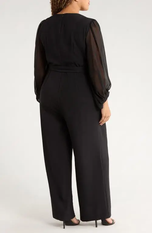 Julia Jordan Wrap Front Sheer Long Sleeve Jumpsuit