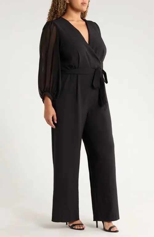 Julia Jordan Wrap Front Sheer Long Sleeve Jumpsuit