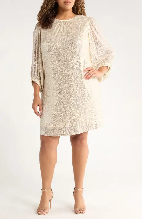 Julia Jordan Sequined Sheath Dress - Ivory Silver