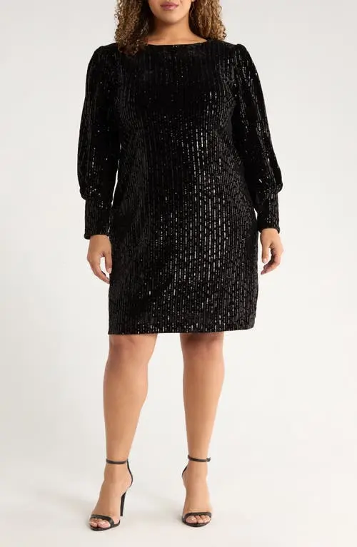 Julia Jordan Sequined Long Sleeve Body-con Dress - Black