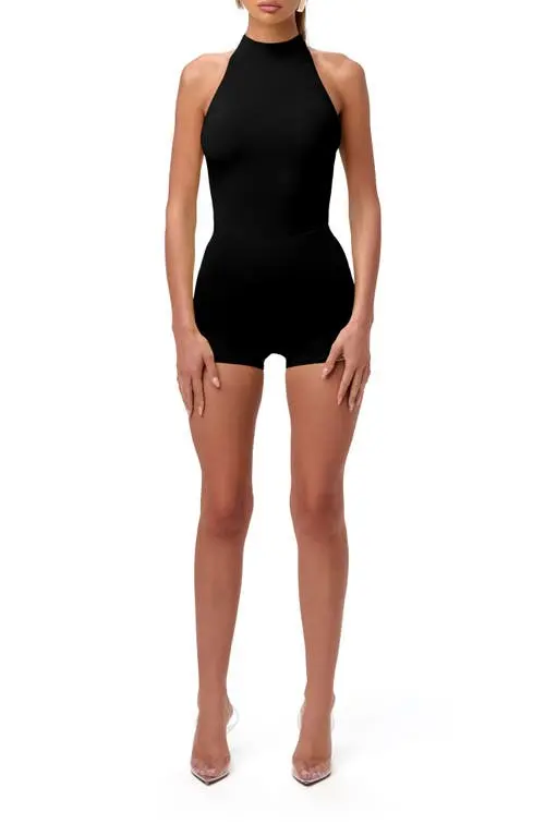 Naked Wardrobe Funnel Neck Racerback Bodysuit - Black