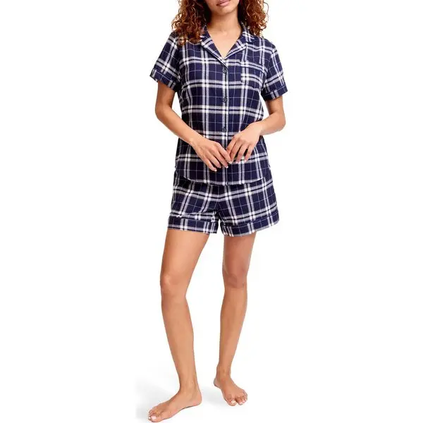 PETITE PLUME Tartan Cotton Short Pajamas - Navy