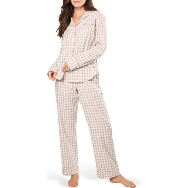 PETITE PLUME Gingham Cotton Pajamas - Beige