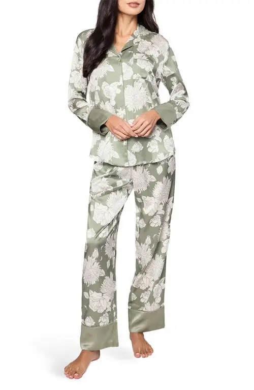PETITE PLUME Print Mulberry Silk Pajamas - Green
