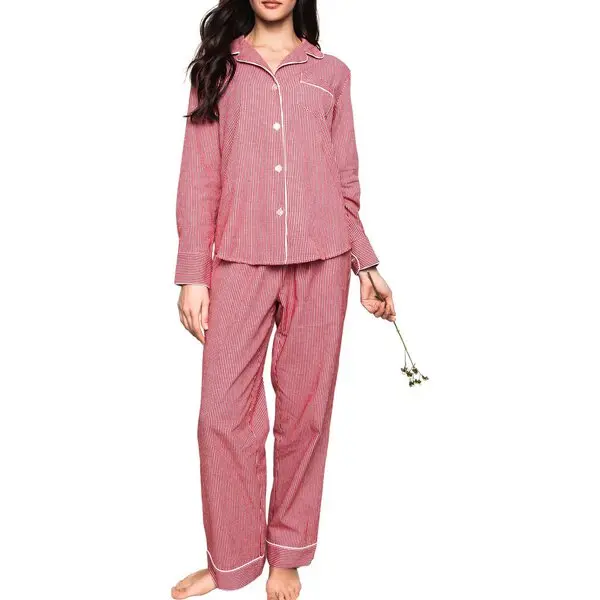 PETITE PLUME Houndstooth Cotton Pajamas - Red