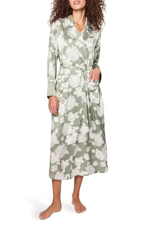 PETITE PLUME Floral Mulberry Silk Robe - Green