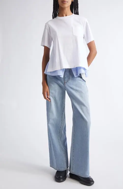 Sacai Baggy Mixed Media Jeans - Light Blue/light Gray