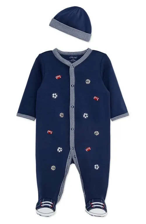LITTLE ME Sports Cotton Footie And Hat Set - Blue