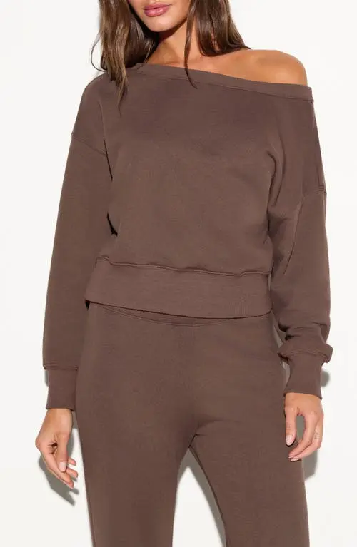 Spiritual Gangster La Vida Off The Shoulder Cotton French Terry Sweatshirt - Earth