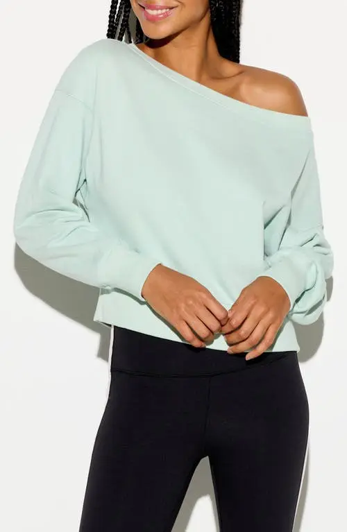 Spiritual Gangster La Vida One-shoulder Cotton French Terry Sweatshirt - Seafoam