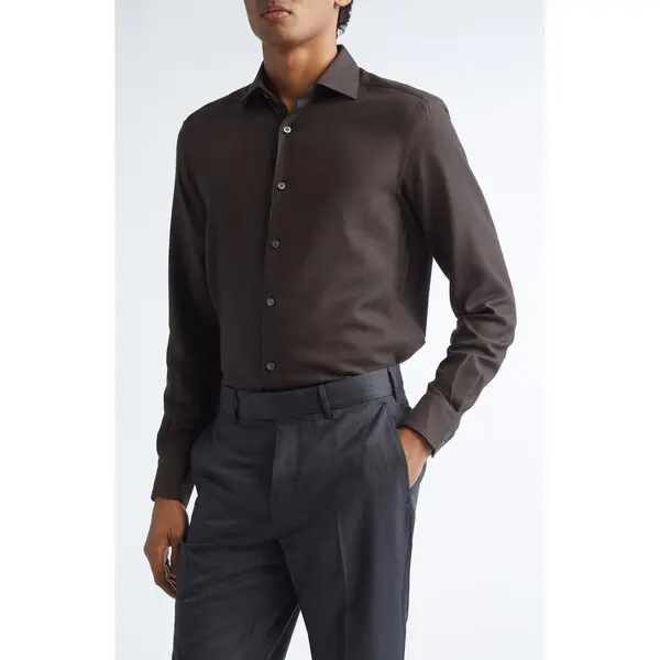 Zegna Cashco Cotton & Cashmere Button-up Shirt - Dark Brown
