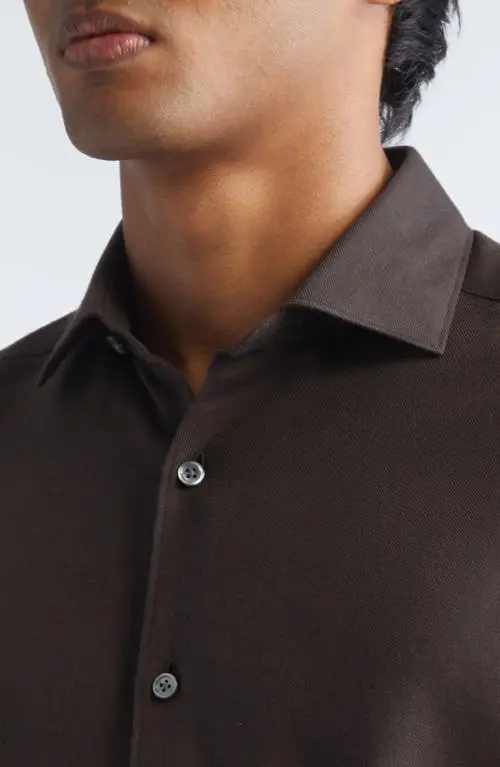 Zegna Cashco Cotton & Cashmere Button-up Shirt - Dark Brown