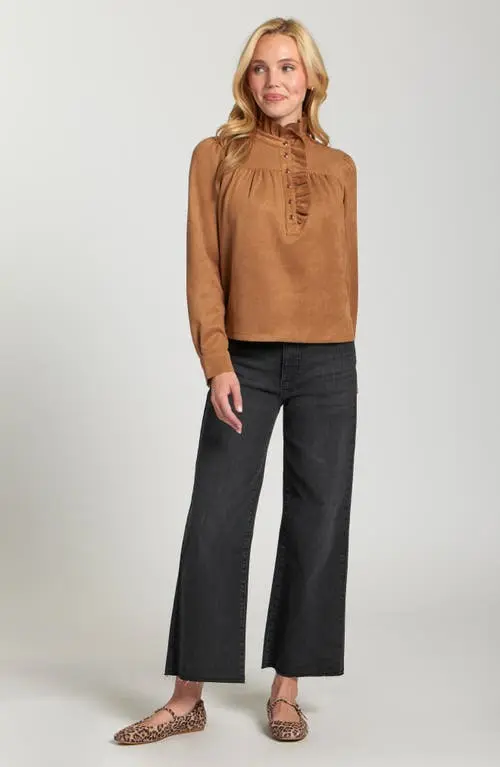 APNY Ruffle Snap-front Faux Suede Top