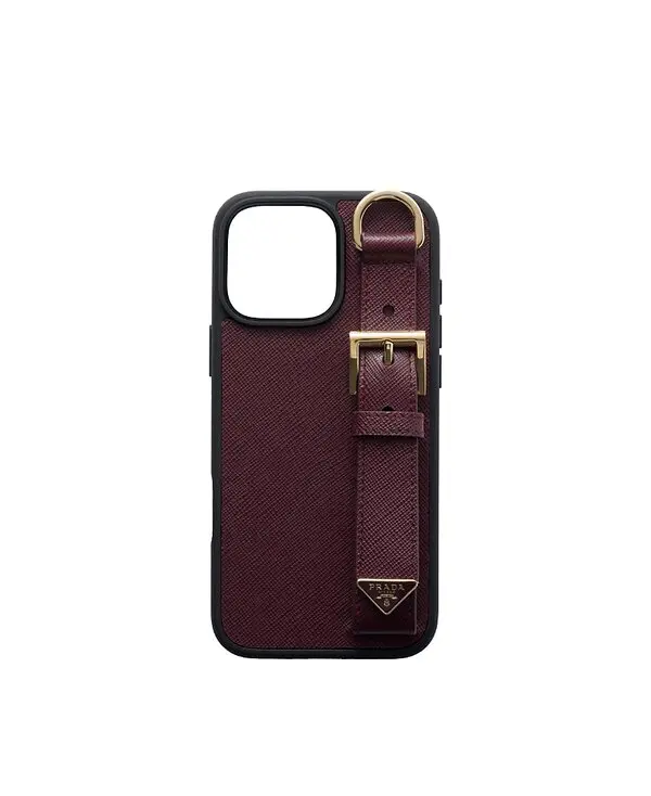 Prada Saffiano Leather Case For Iphone 16 Pro Max - Burgundy