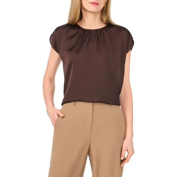 Vince Camuto Shirred Satin Top - Chocolate