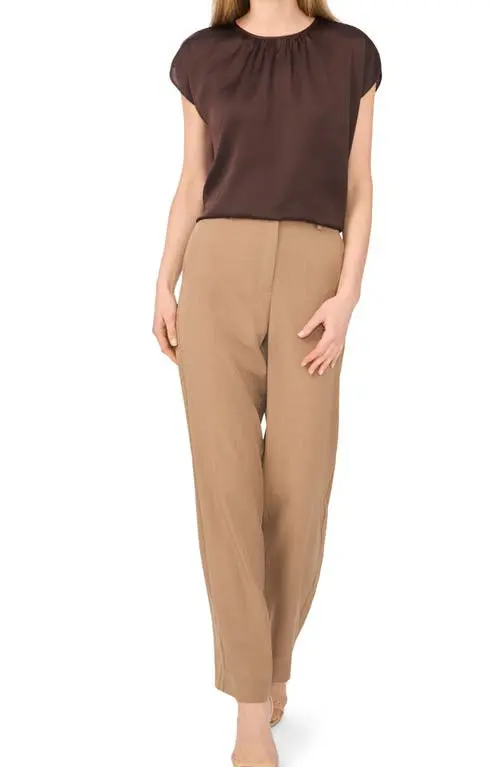 Vince Camuto Shirred Satin Top - Chocolate