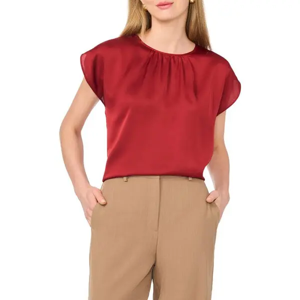 Vince Camuto Shirred Satin Top - Wine