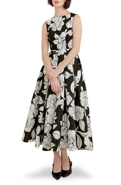 FREEMARKET Printed Belted Sleeveless Maxi Dress