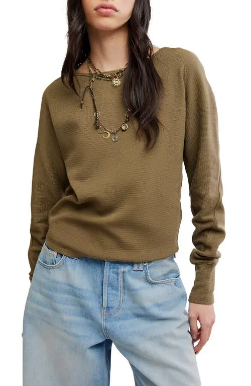 Free People Jess One-shoulder Thermal Top - Beech Leaves