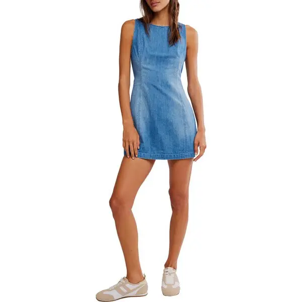 Free People Atlas Cutout Denim Minidress - Blue Fade
