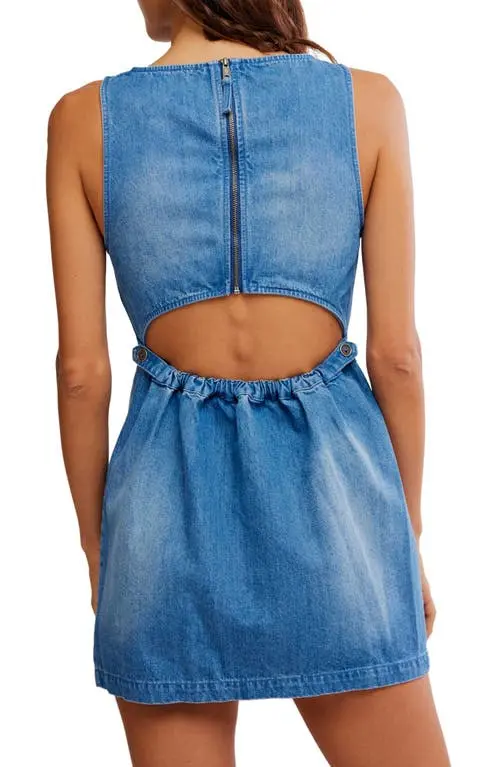 Free People Atlas Cutout Denim Minidress - Blue Fade