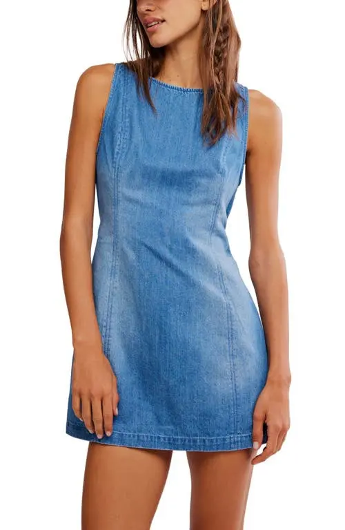 Free People Atlas Cutout Denim Minidress - Blue Fade