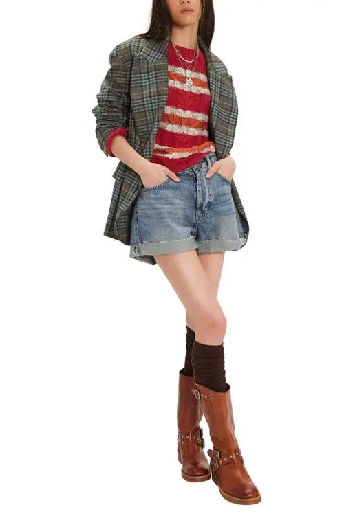 Free People Frankie Stripe Cable Knit Sweater - Red Combo