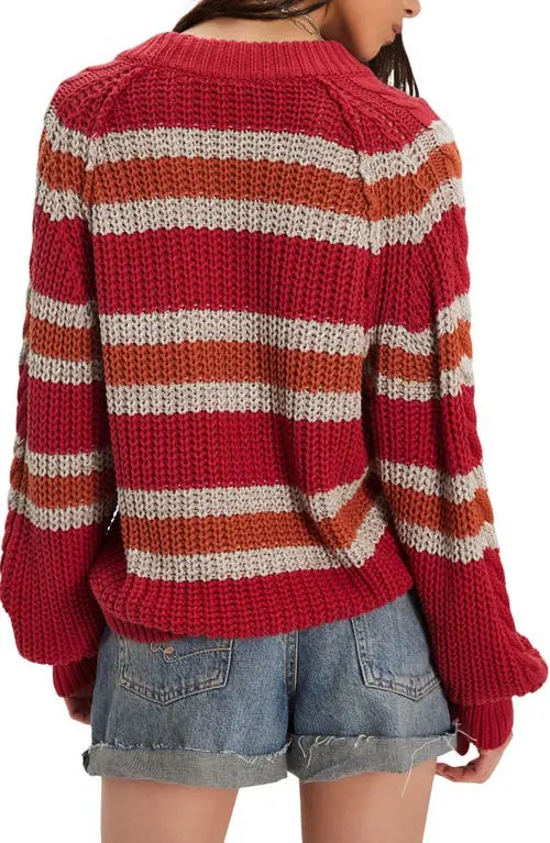 Free People Frankie Stripe Cable Knit Sweater - Red Combo