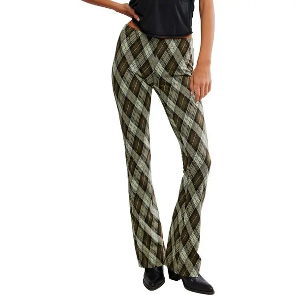 Free People Chloe Plaid Flare Leg Knit Pants