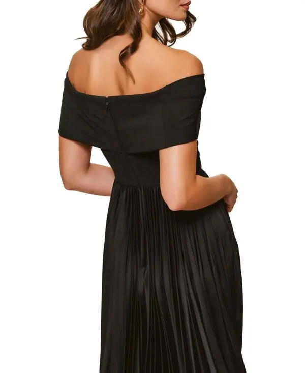 Hutch Off-The-Shoulder Pleated Dress - Black