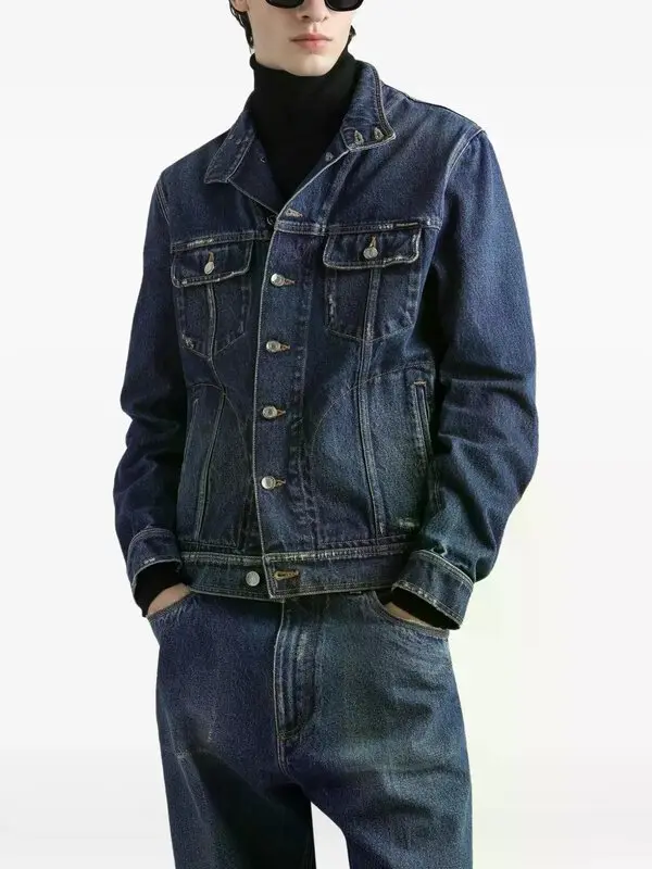 Dolce & Gabbana Denim Jacket With Mock Neck And Distressed Detailing