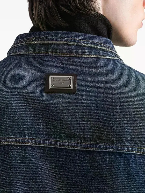 Dolce & Gabbana Denim Jacket With Mock Neck And Distressed Detailing