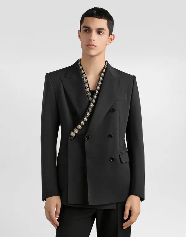 Dolce & Gabbana Double-breasted Bistretch Wool Canvas Jacket - Grey
