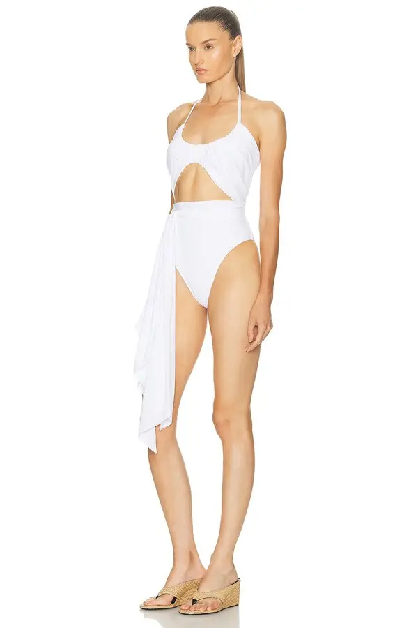 Alaïa White Halterneck One Piece Swimsuit With Cut-out Detail - Blanc