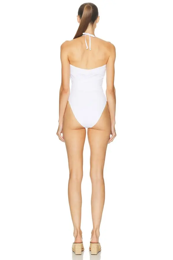 Alaïa White Halterneck One Piece Swimsuit With Cut-out Detail - Blanc