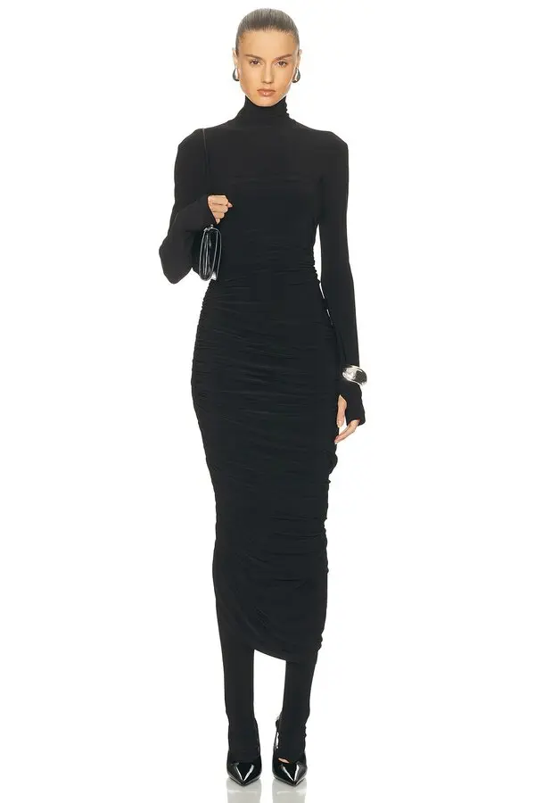 Norma Kamali Long Sleeve Turtleneck Strapless Diana Gown