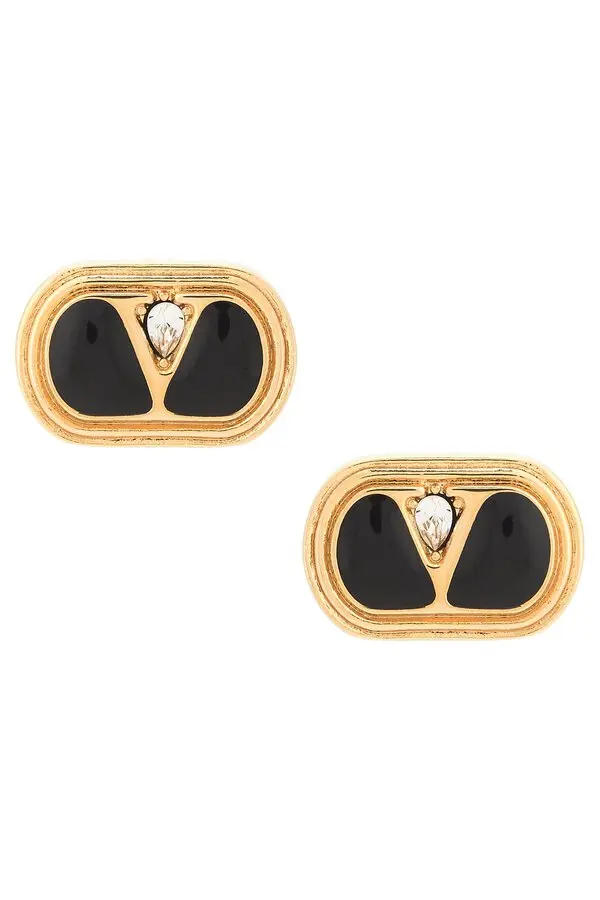 Valentino Garavani Vlogo Earrings - Oro  Nero  & Crystal