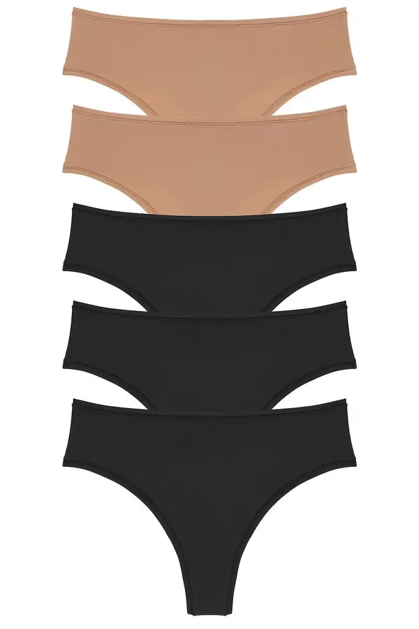 SKIMS Fits Everybody 5 Pack Thong In Neutral - Sienna & Onyx